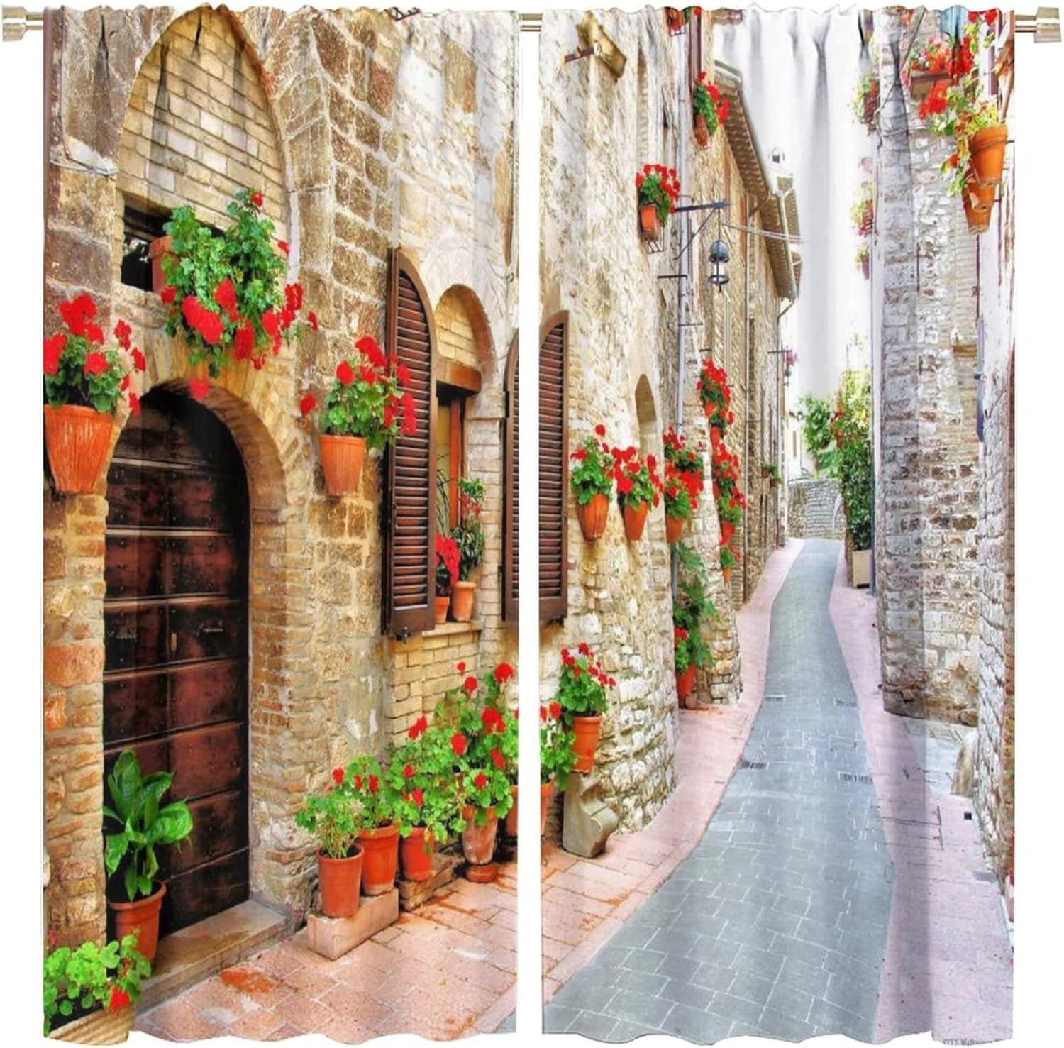 Italian Scenery Blackout Curtain,Italian Street Romantic Flowers Floral ...