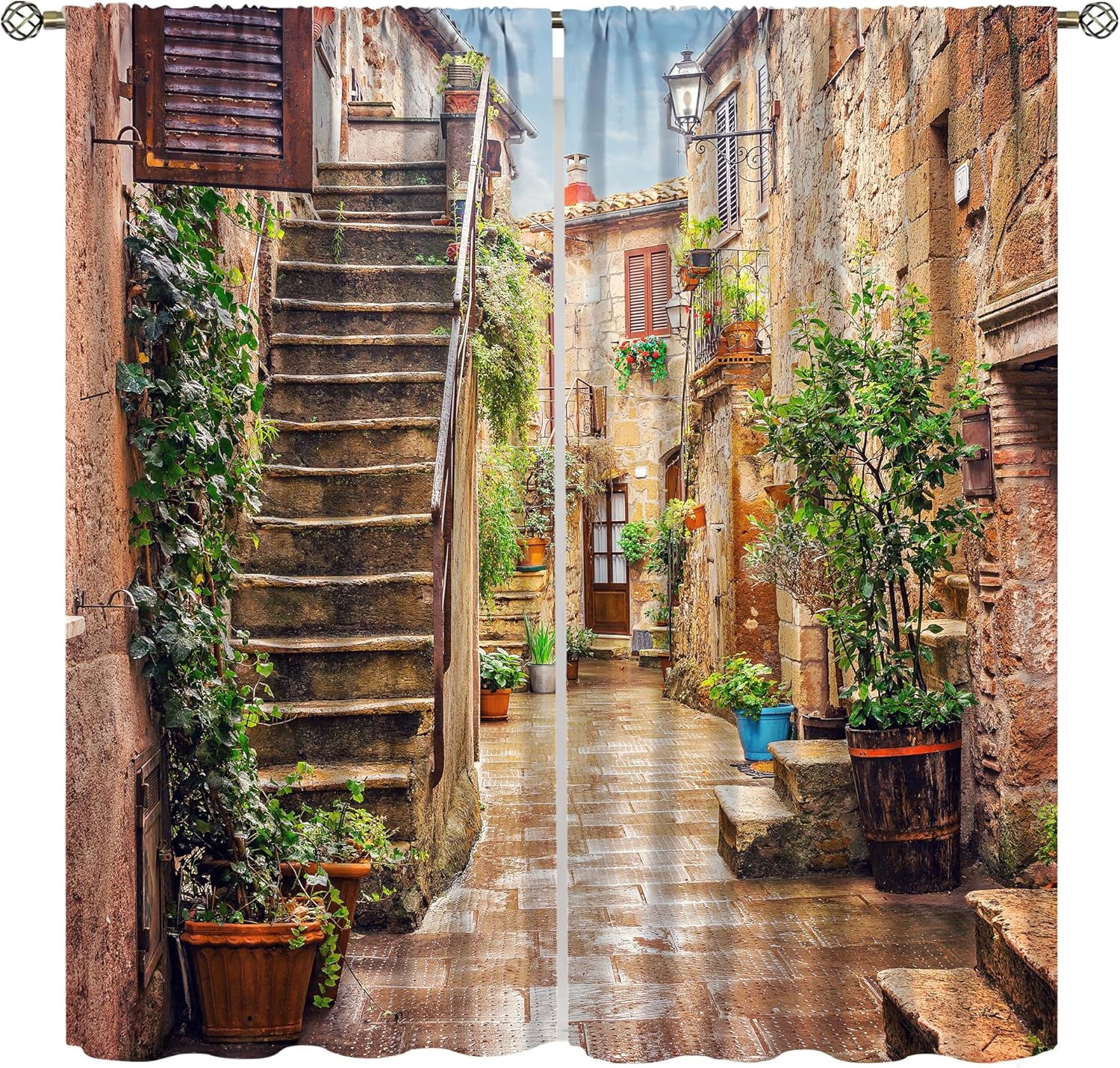 Italian Scenery Blackout Curtain,Stone Rock Houses City Rural Print ...