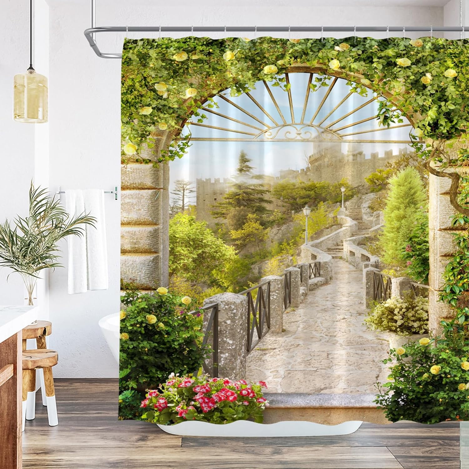 Italian Scenery Shower Curtain - 70Wx70H Inch Natural Flower Green Leaf ...