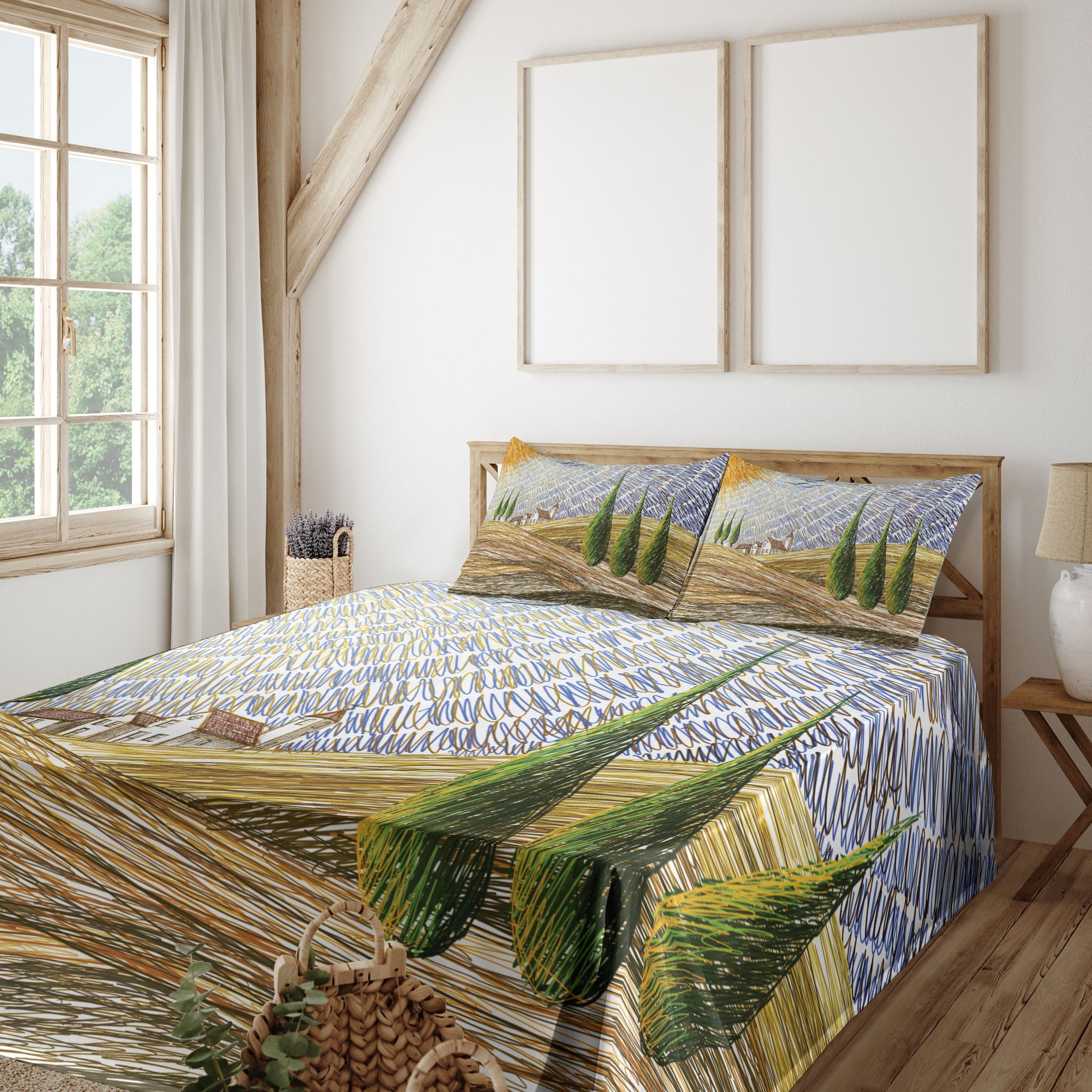 Italian Sheet Set, Van Gogh Style Italy Valley Rural Fields European ...