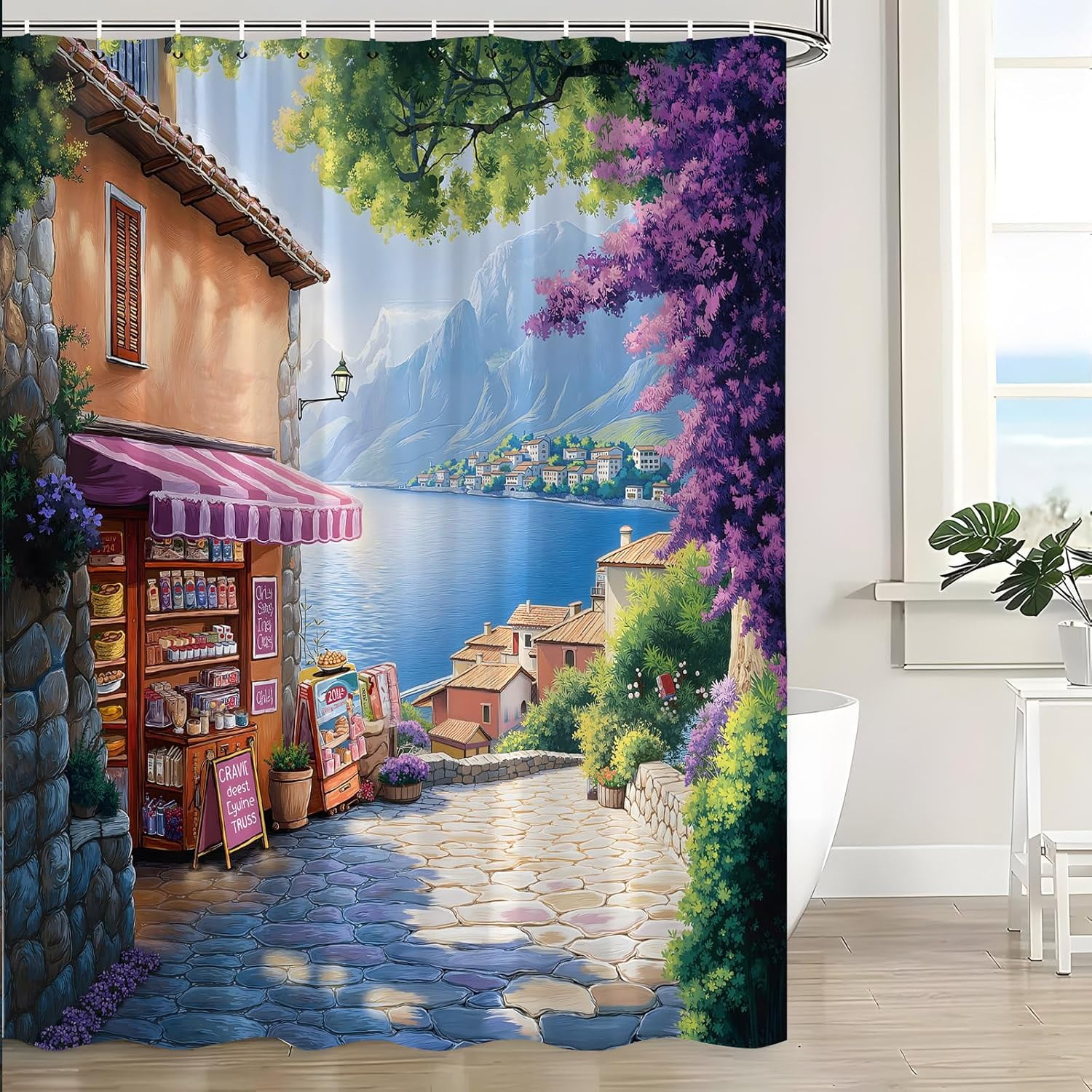 Italian Shower Curtain Tuscany View of Old Mediterranean European ...