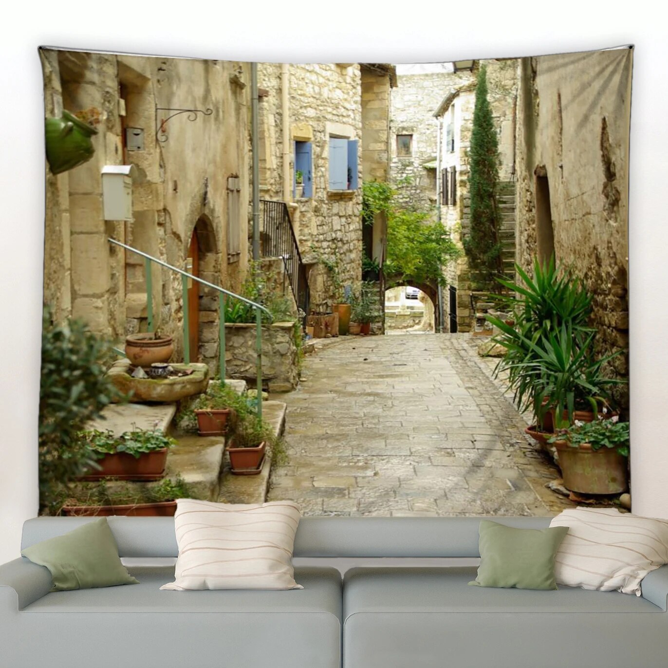 Italian Street Alley Landscape Tapestry Retro St Nature Plants Flowers ...