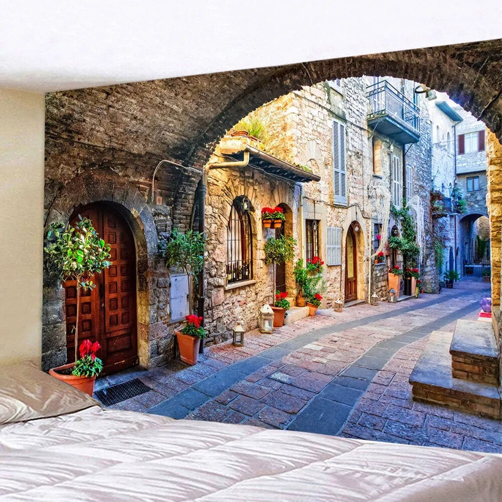 Italian Street Alley Landscape Tapestry Retro St Nature Plants Flowers ...
