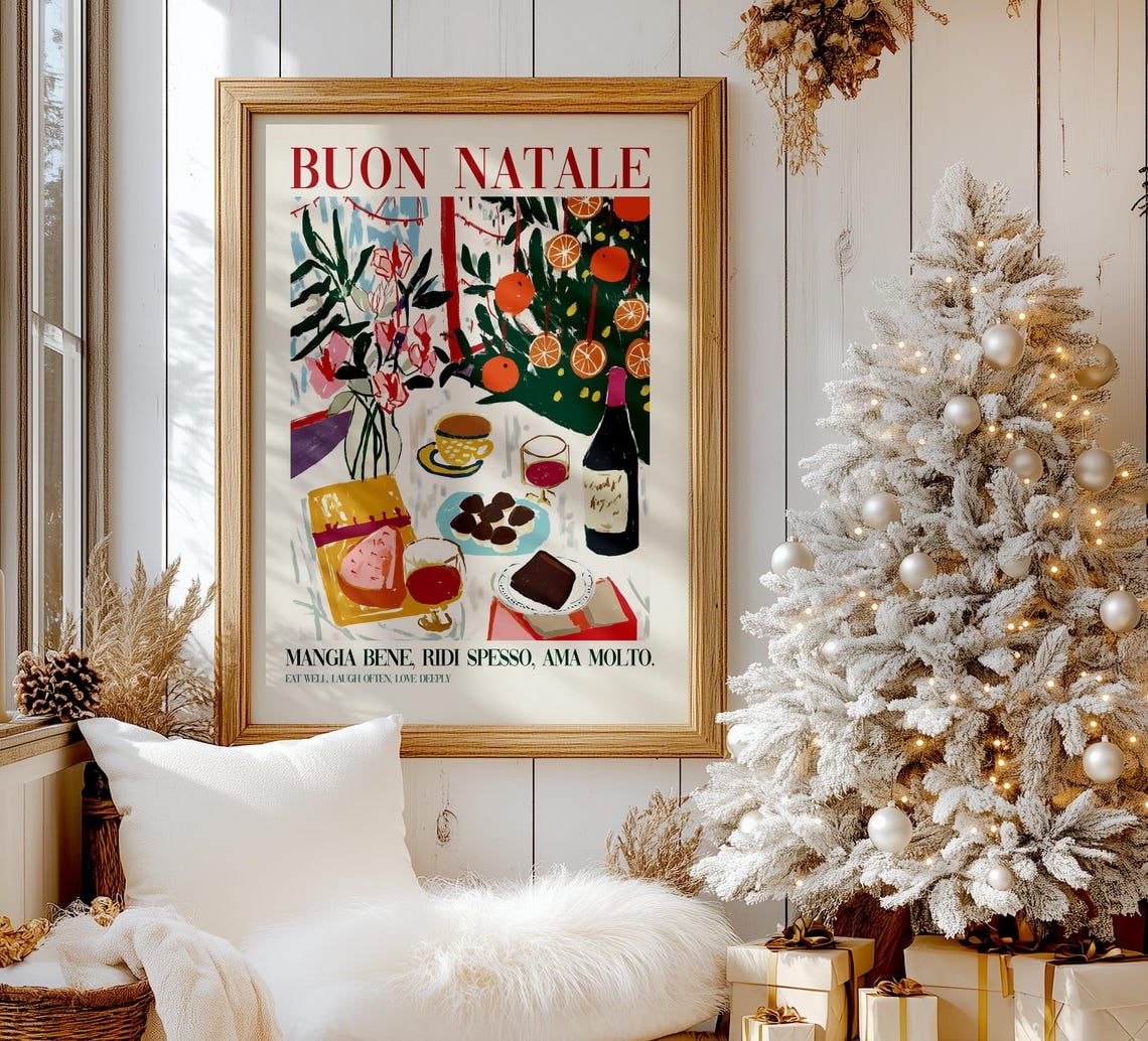 Italian Table Art Poster: Buon Natale Mangia Bene Poster, Unframed ...
