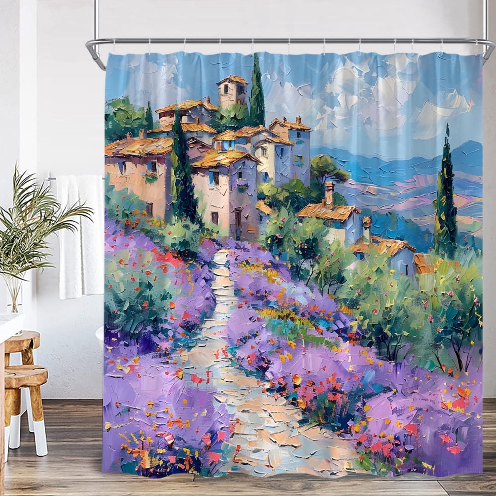 Italian Town Oil Painting Shower Curtain Nature Scenery Art Modern Home ...