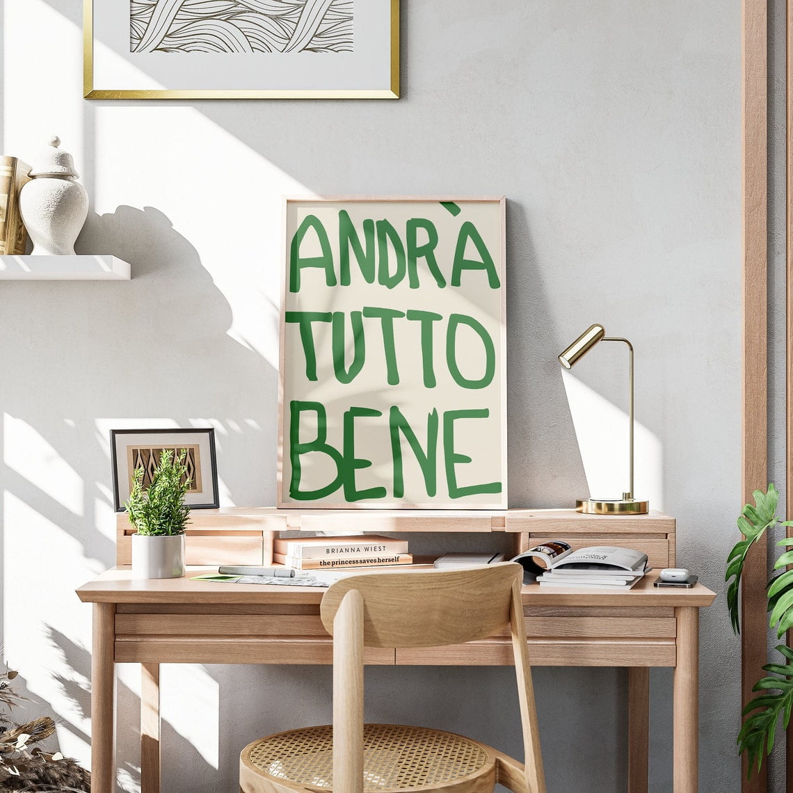 Italian Tutto Bene Wall Art Green Vintage Poster Print Decor Retro Hand ...