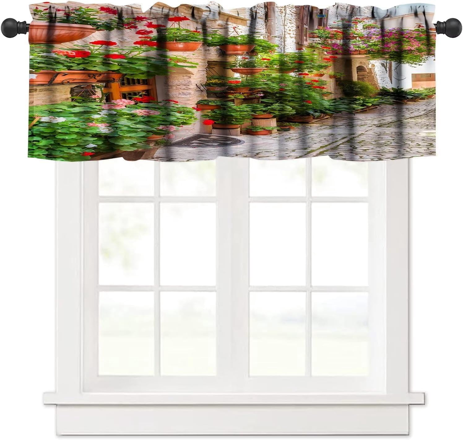 Italian Valance Curtain Street Small Renaissance Town with Floral ...