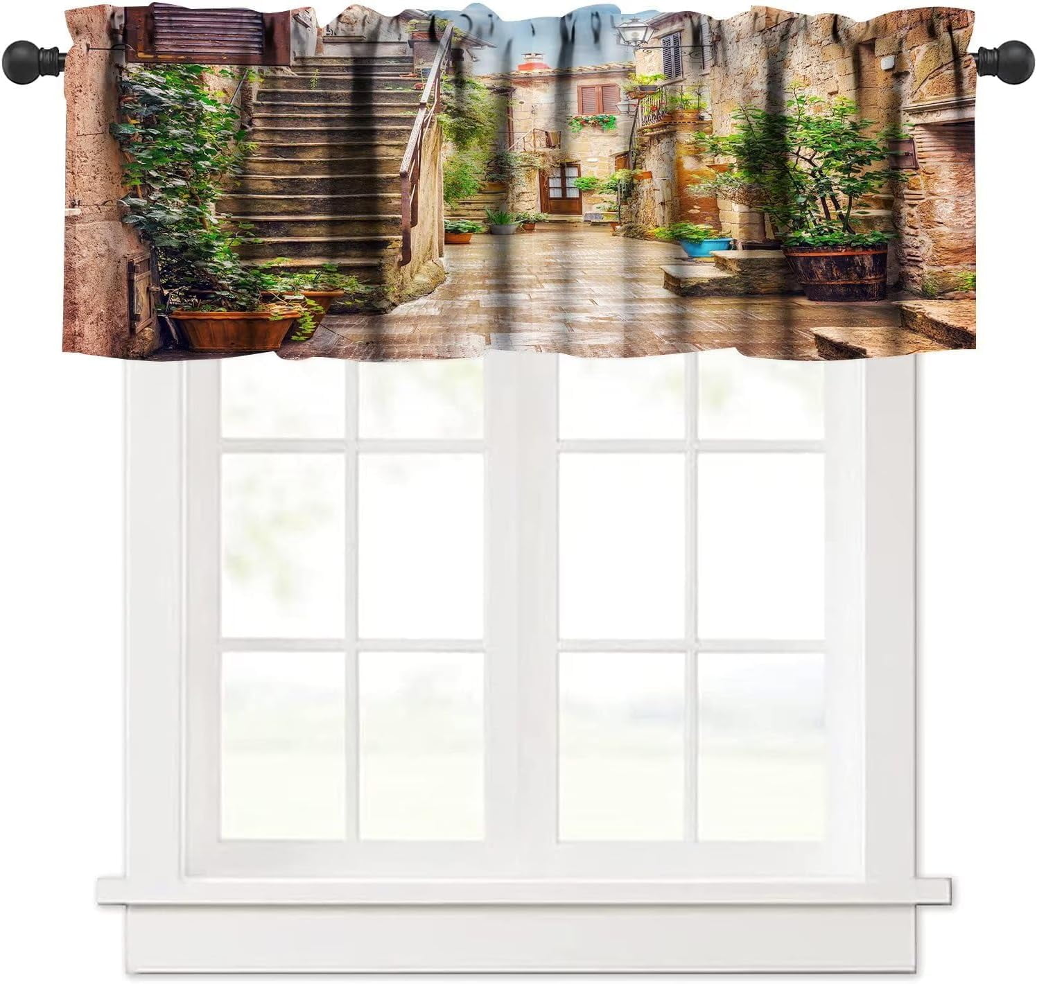Italian Valances Curtains Old Mediterranean Street Stone Rock Houses in ...
