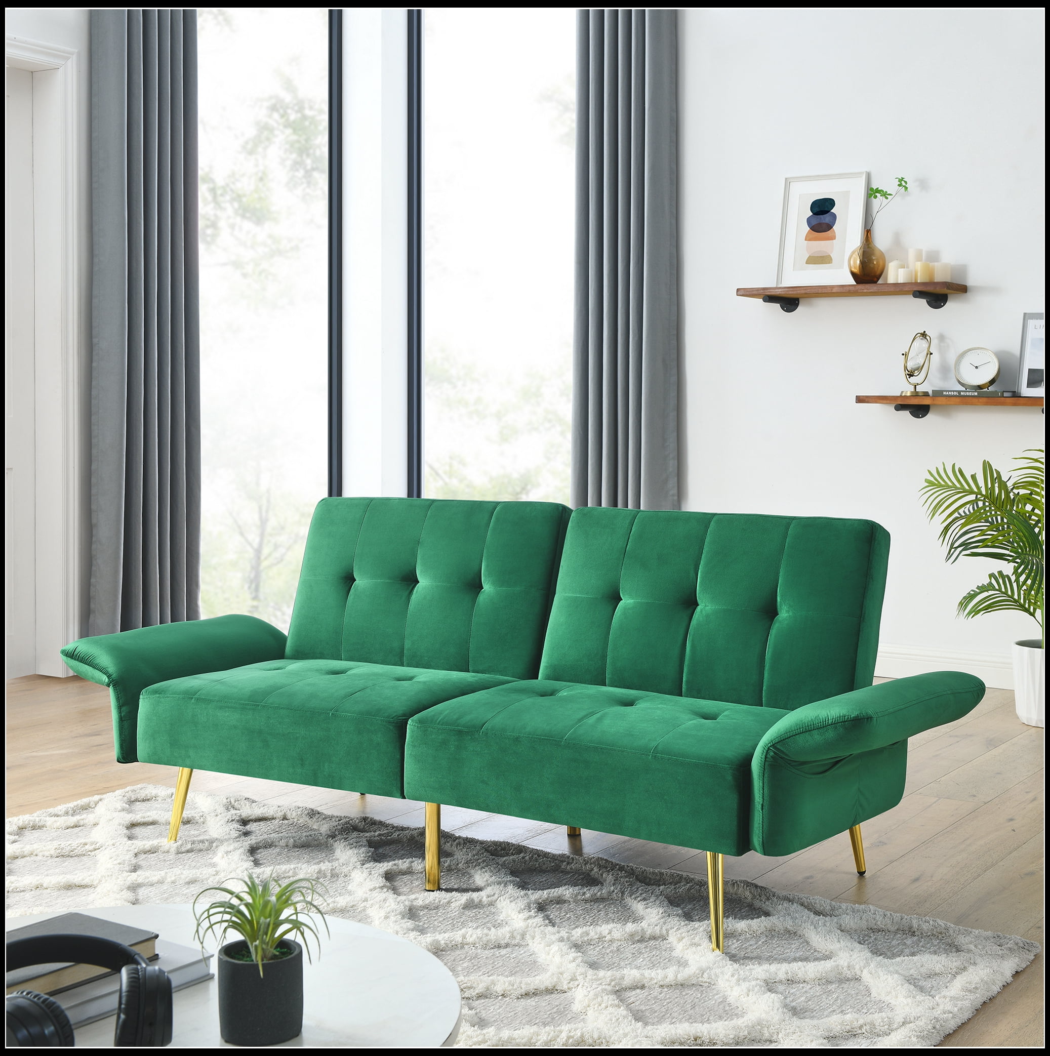 Italian Velvet Futon Sofa Bed, Convertible Sleeper Loveseat Couch with ...