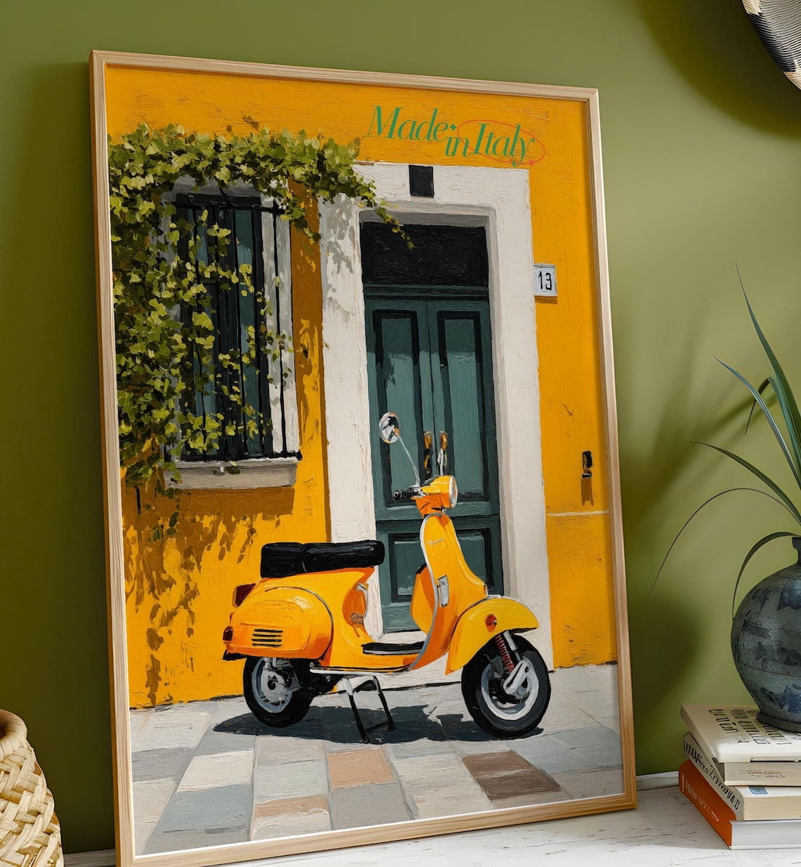 Italian Vespa Illustration Mounted Summer Vibe Wall Art, Unframed ...
