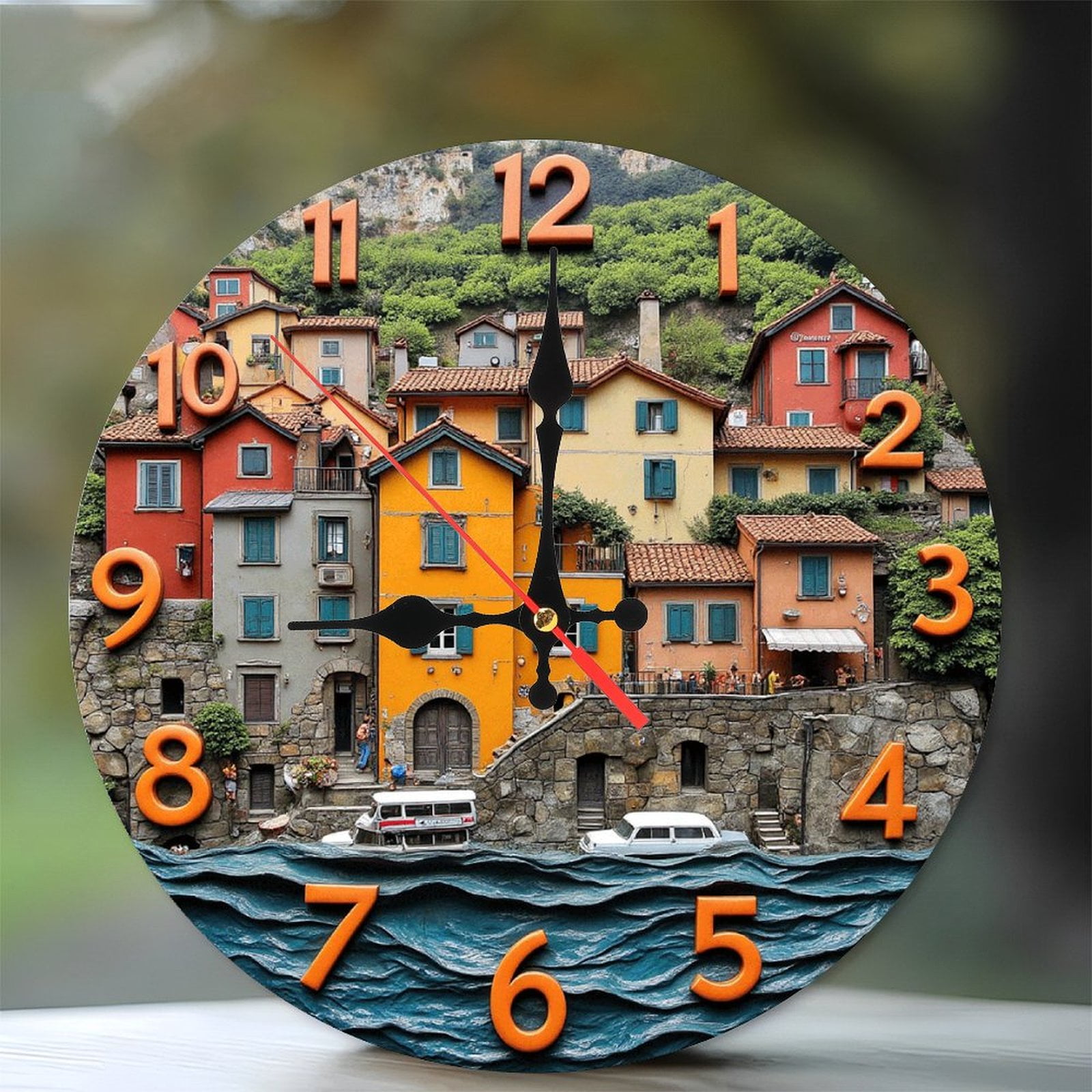 Italian Village Clock Wall Clock Home Decor 10-Inch Silent Wooden Wall ...