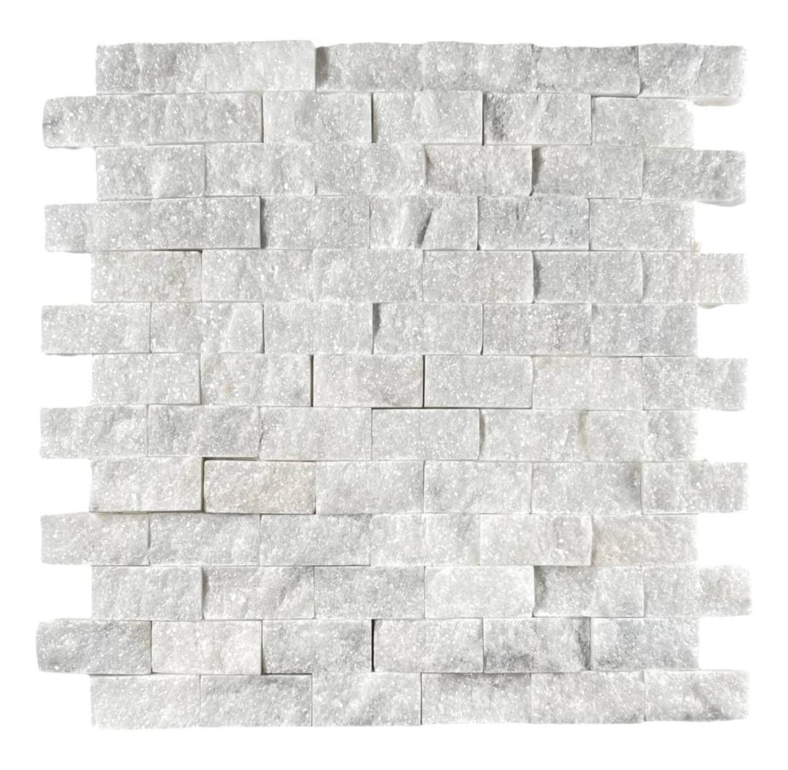Italian White Carrara Split Face 1x2 Marble Mosaic Wall Tile for ...