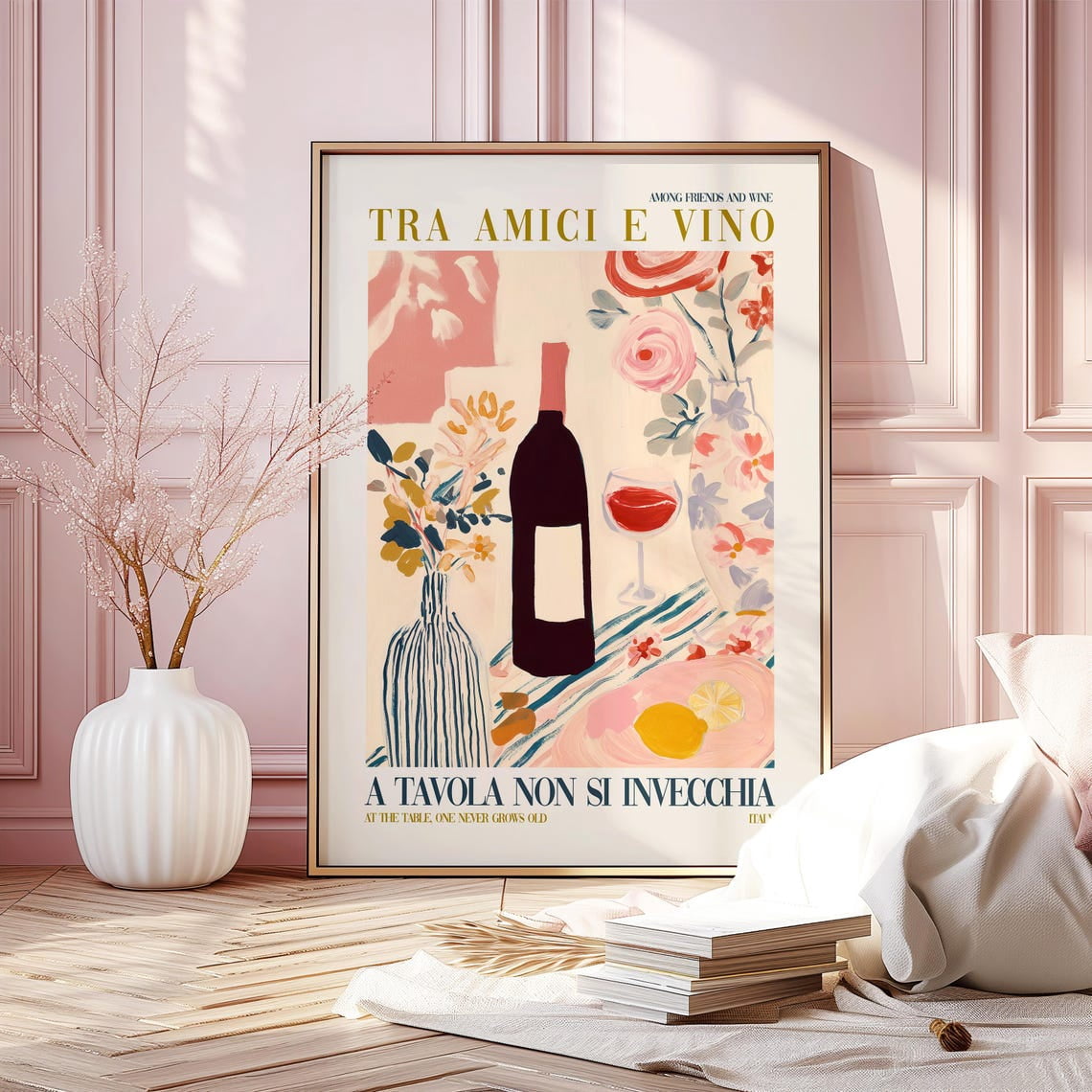 Italian Wine Art Poster: Tra Amici E Vino Kitchen Decor Poster ...