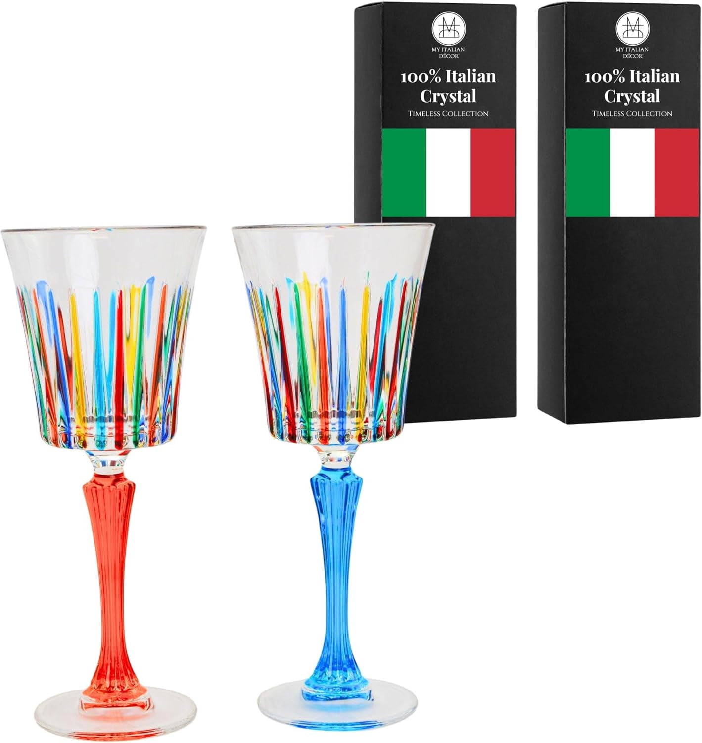 Italian Wine Glasses, 9 oz, Set of 2, Hand Painted Glasses, Colored ...