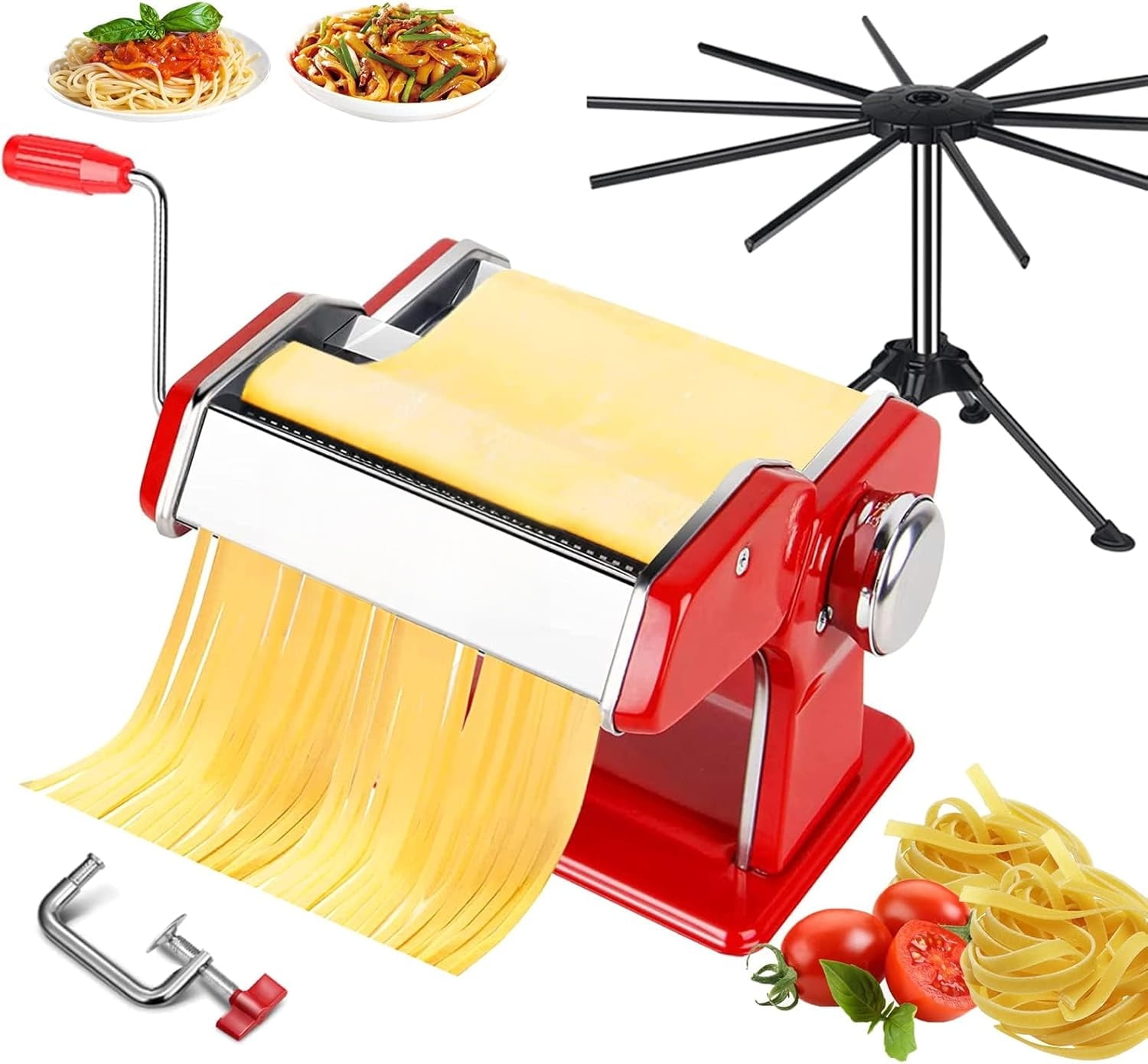 Italian pasta machine stainless steel manual, 9 adjustable thickness ...