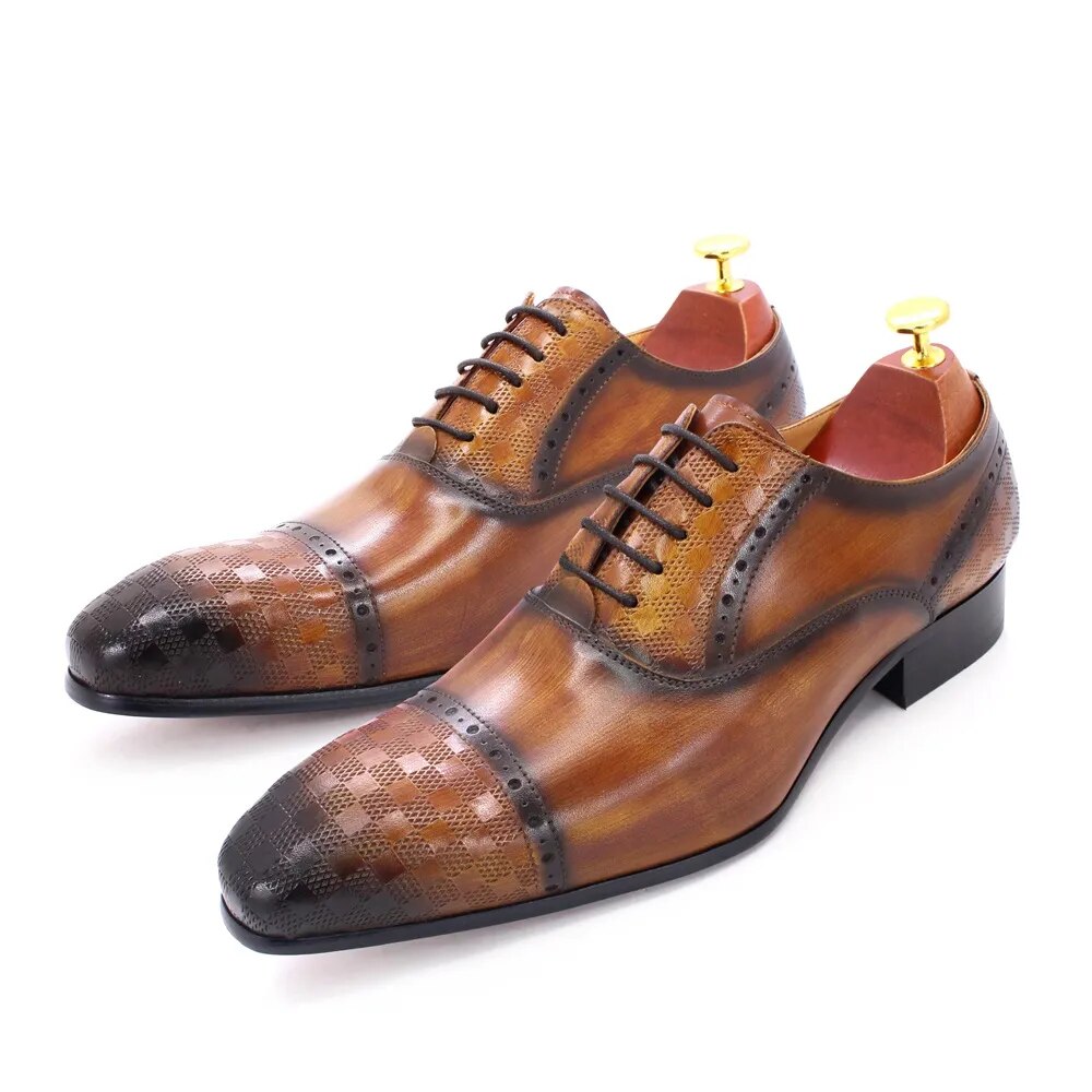 Italian style men's Oxford brogue shoes leather black brown classic ...