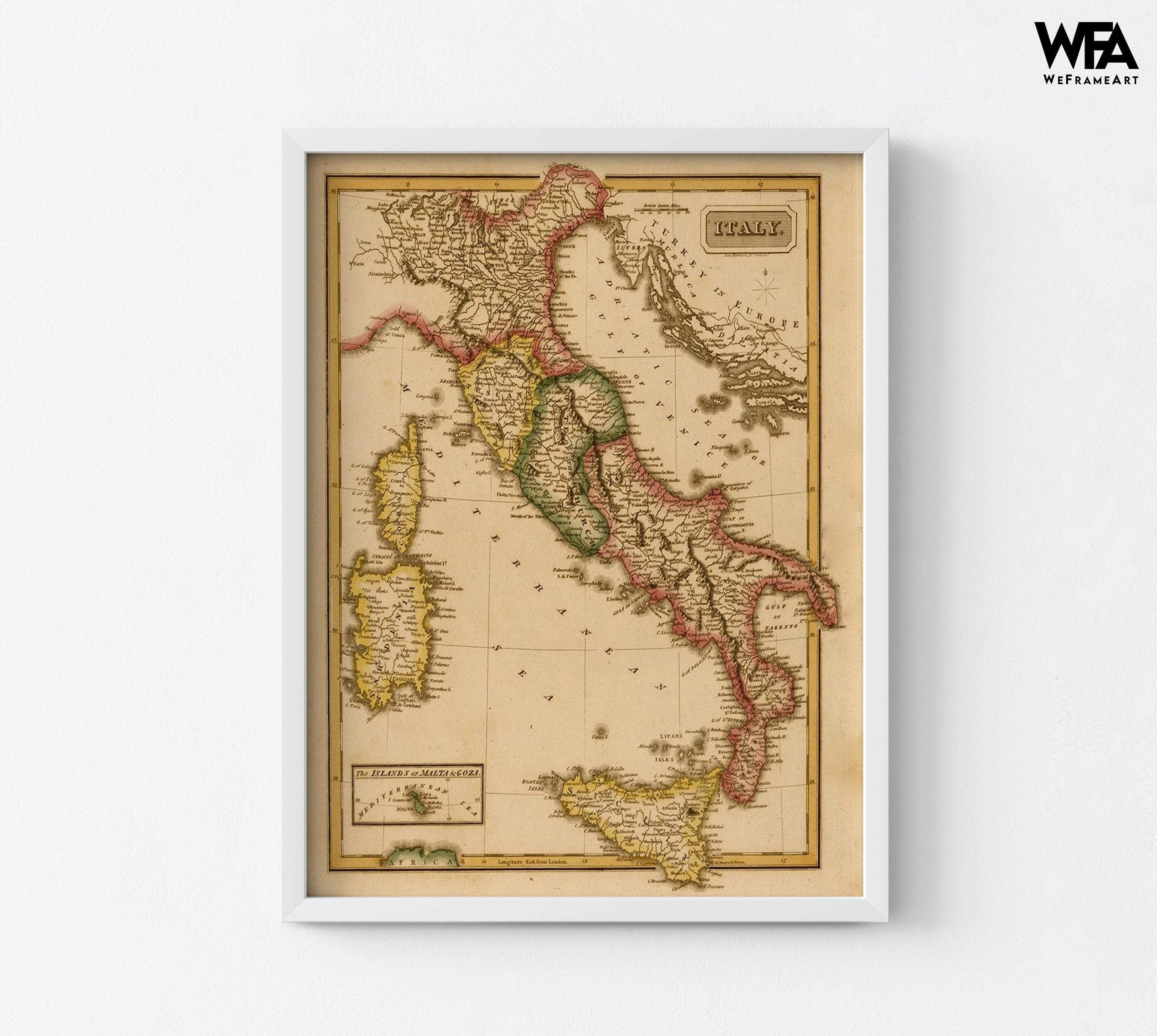 Italy 1817 by Vintage Maps, Italian Map Print, Antique Map Of Italy ...