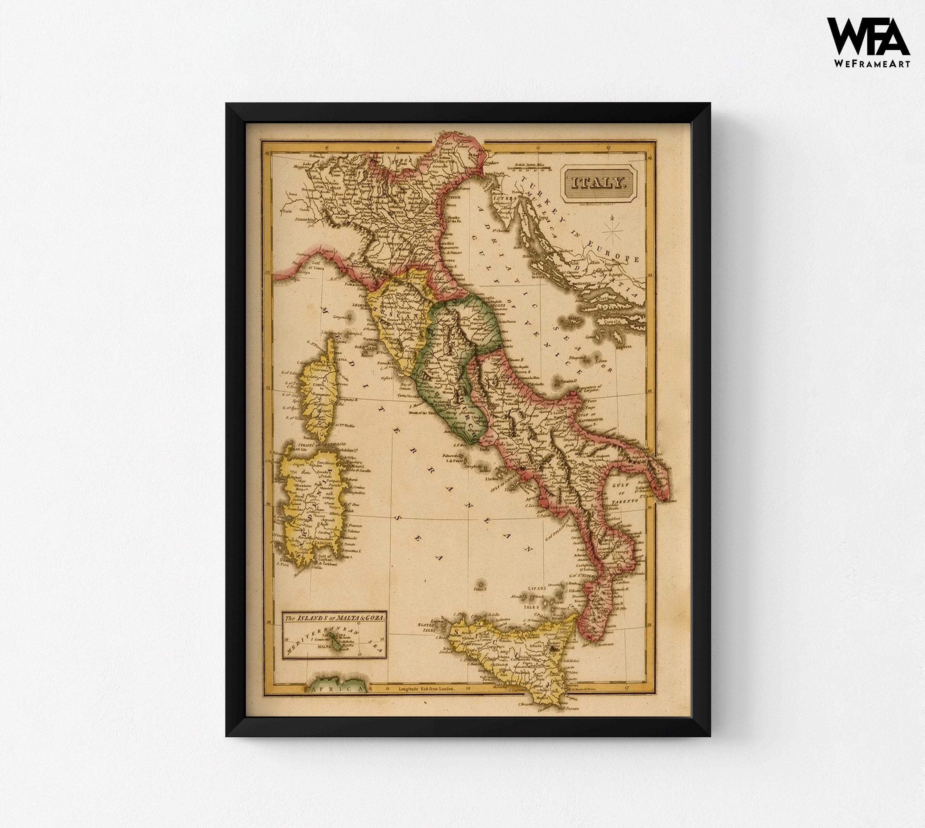 Italy 1817 by Vintage Maps, Italian Map Print, Antique Map Of Italy ...