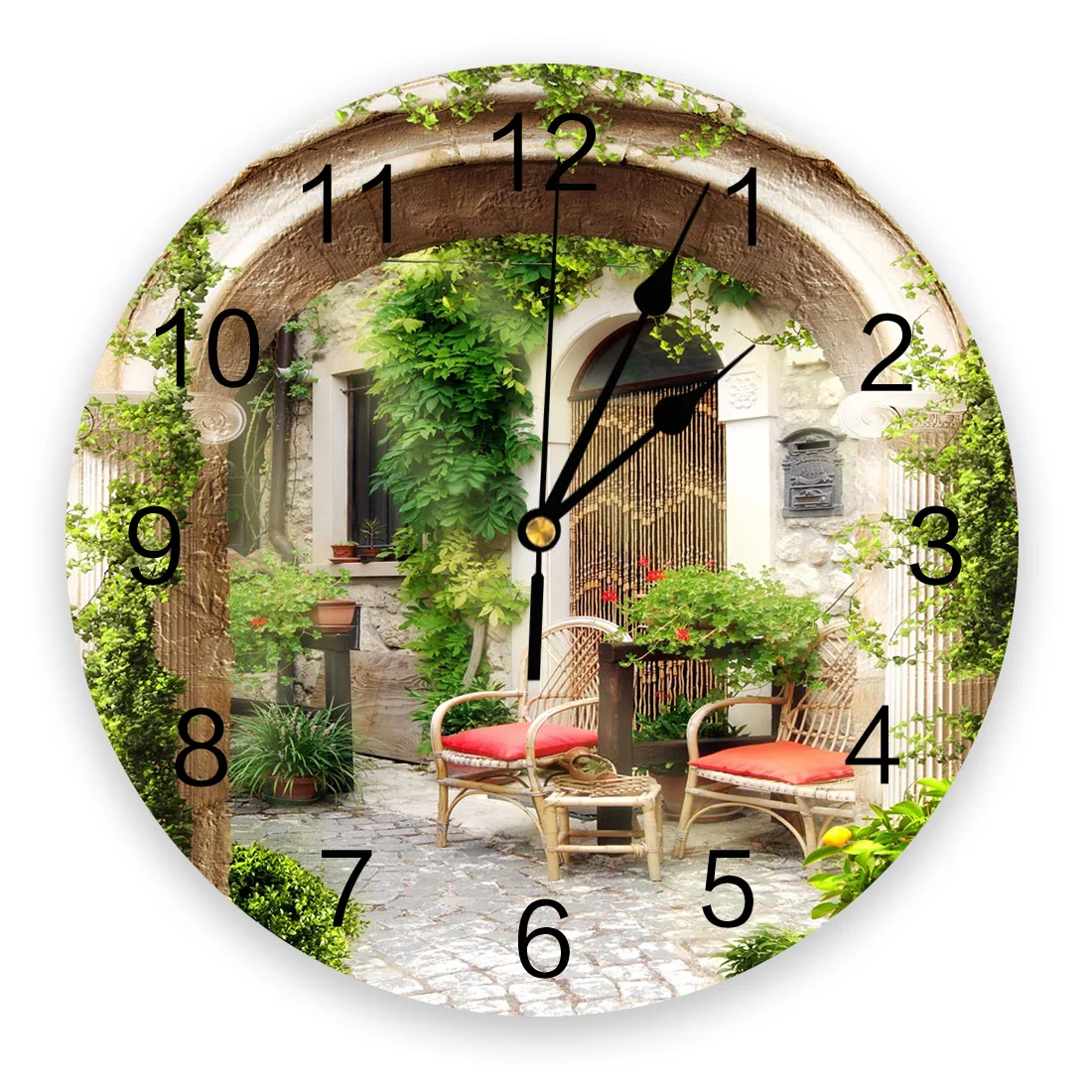 Italy Ancient Arch Garden Printed Wall Clock Modern Silent Clock Living ...