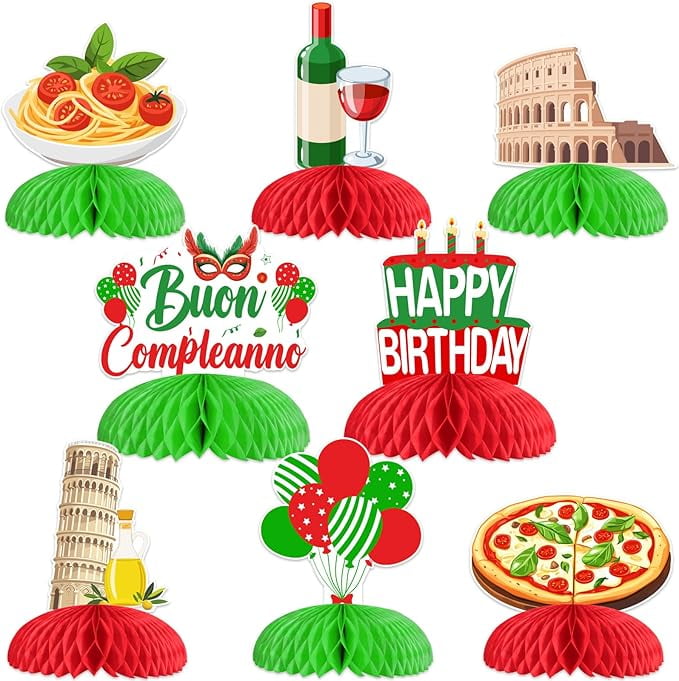 Italy Birthday Party Decorations - 8PCS Italy Theme Happy Birthday ...