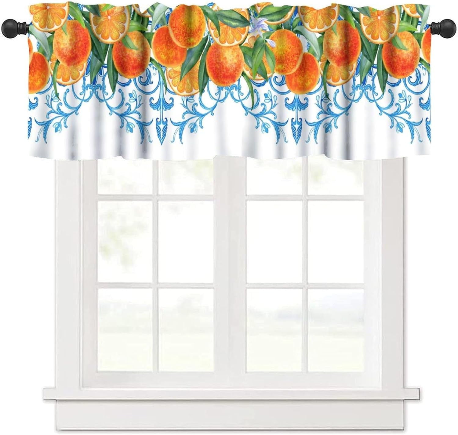 Italy Blue Tile Orange Window Valance Curtains, Italian Navy Blue ...