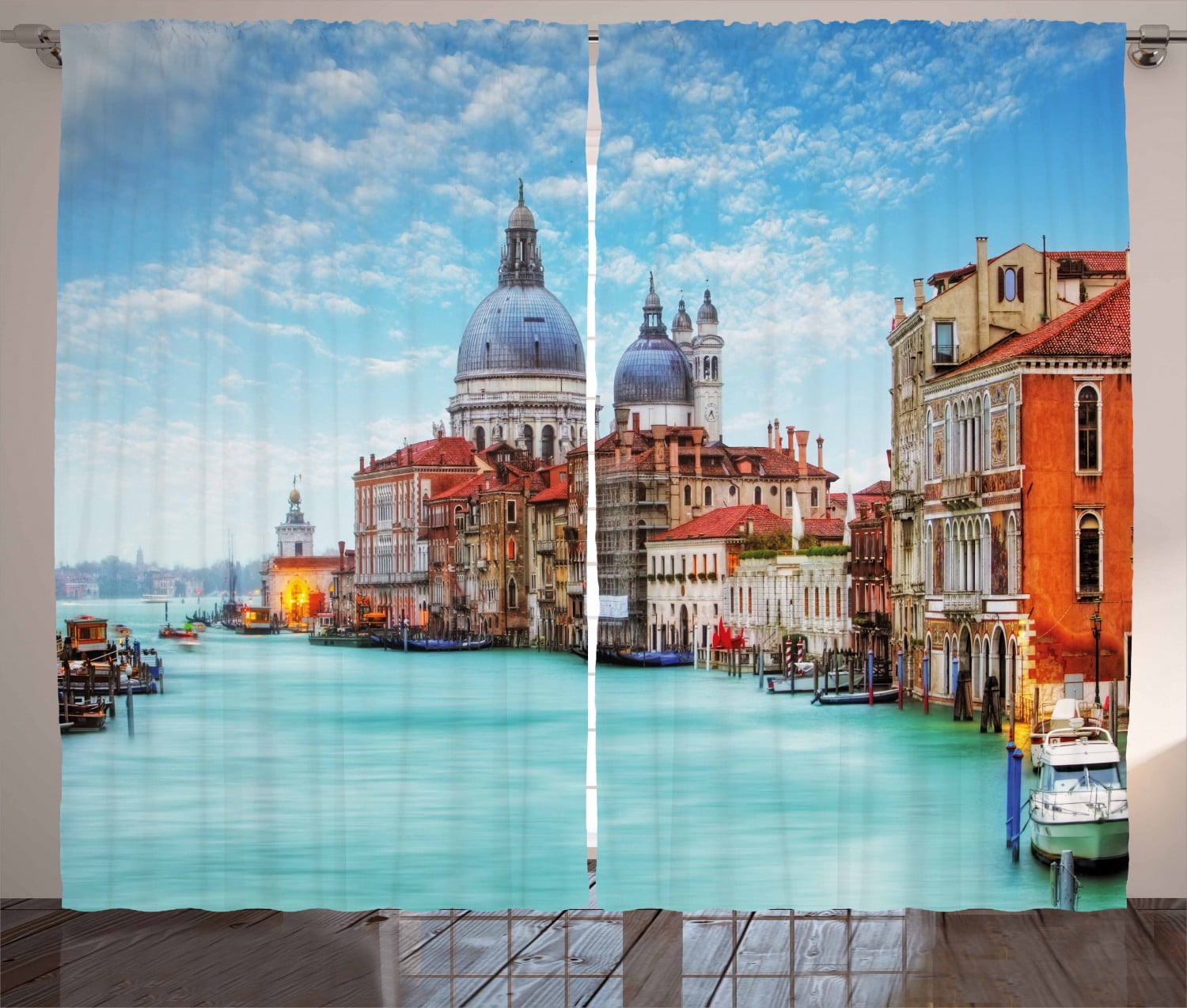 Ambesonne Italy Curtains 2 Panel Set, Image of Venice Grand Canal, 108 ...
