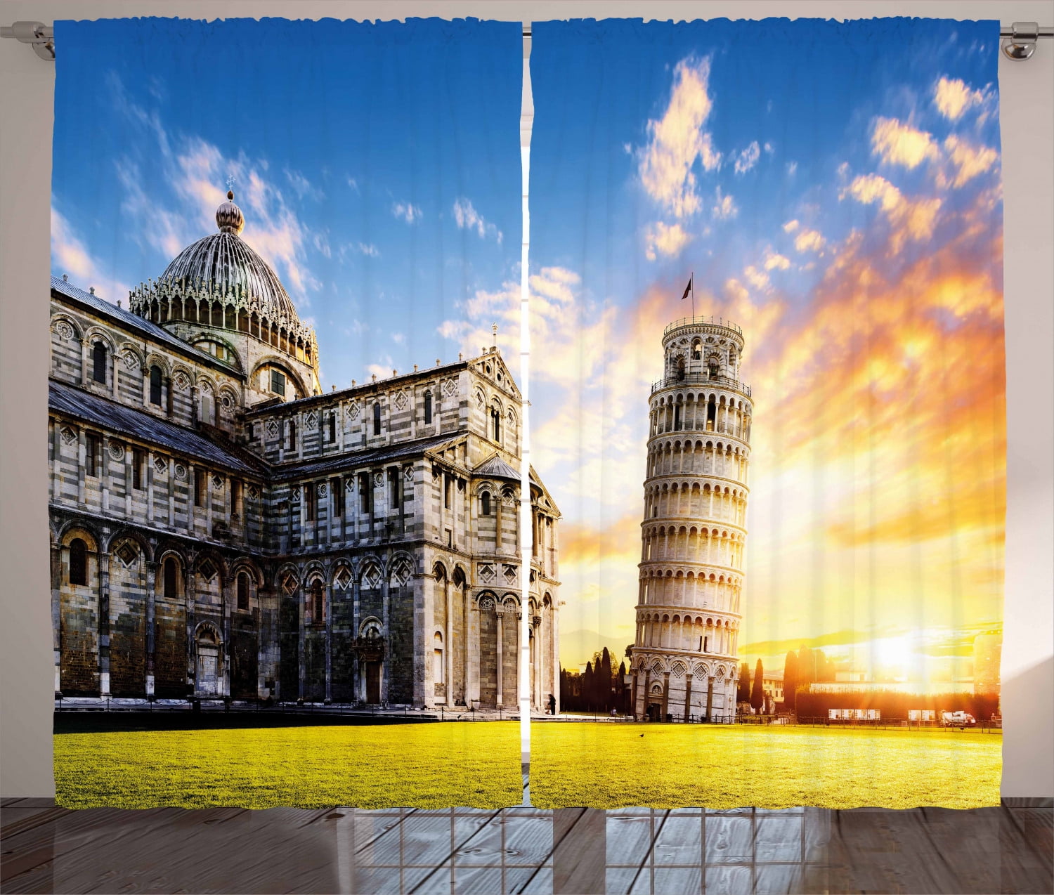 Ambesonne Italy Curtains 2 Panel Set, Place of Miracoli Complex, 108" x ...