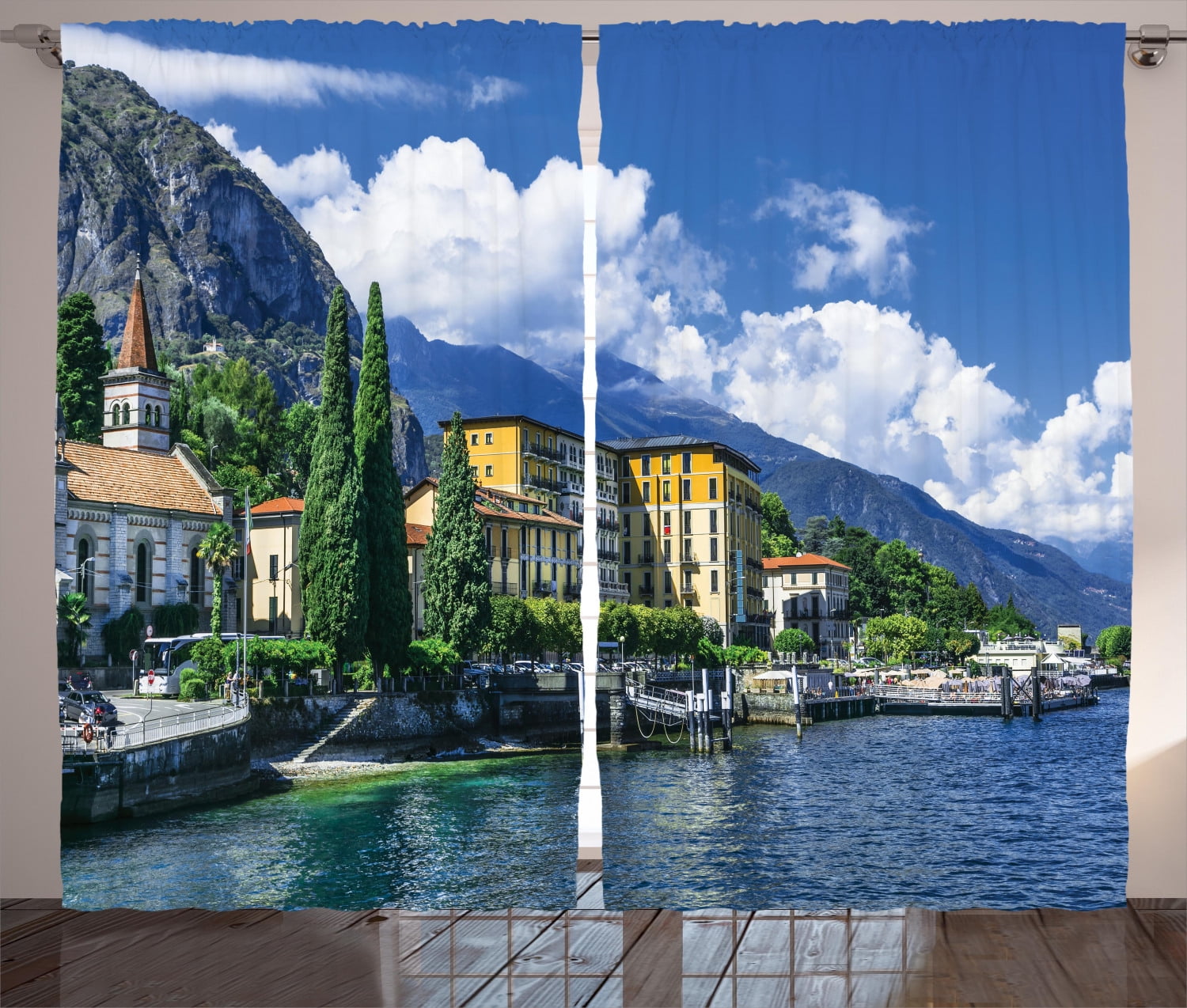 Ambesonne Italy Curtains 2 Panel Set, Landscape of Lake Como, 108" x ...