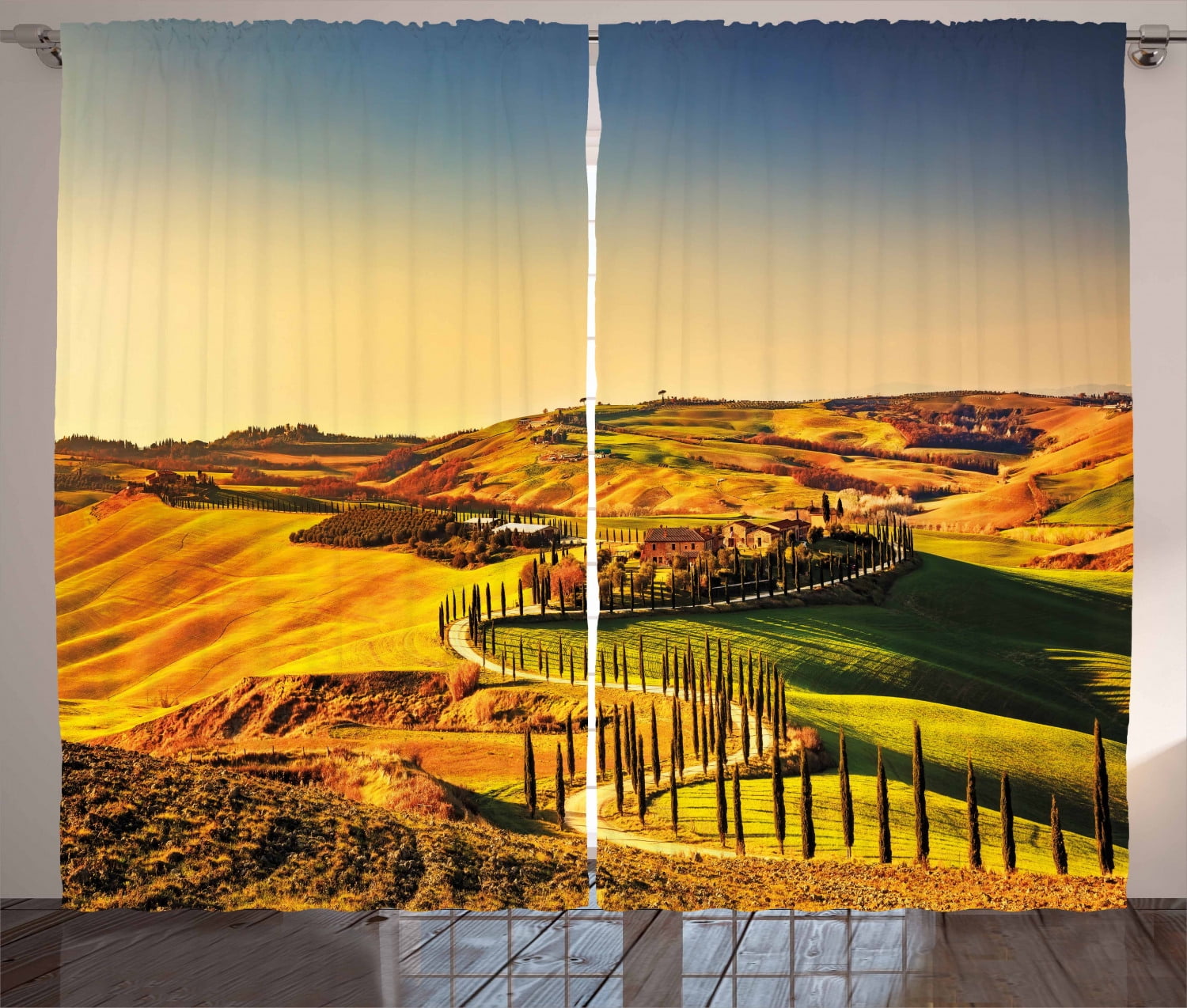 Ambesonne Italy Curtains 2 Panel Set, Tuscany Crete Senesi, 108" x 96 ...