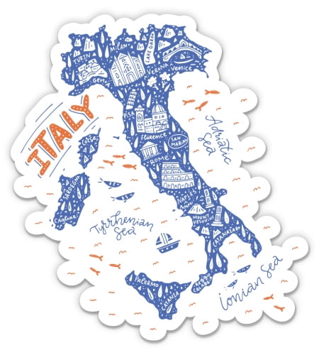 Italy Cute Country Shape Map - 3" Vinyl Sticker - For Car Laptop Water ...