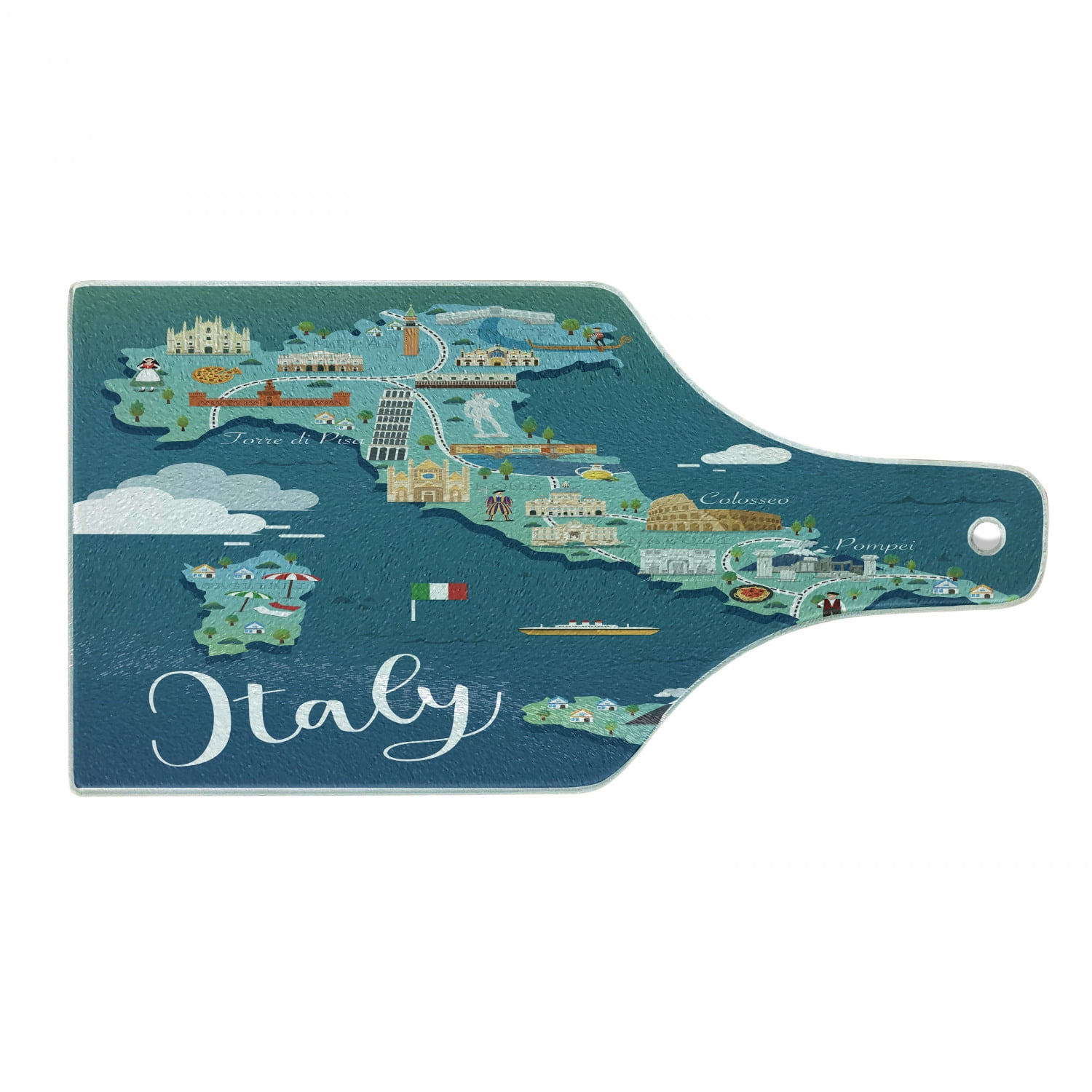 Italy Cutting Board, Map with Touristic Attractions and Cursive ...
