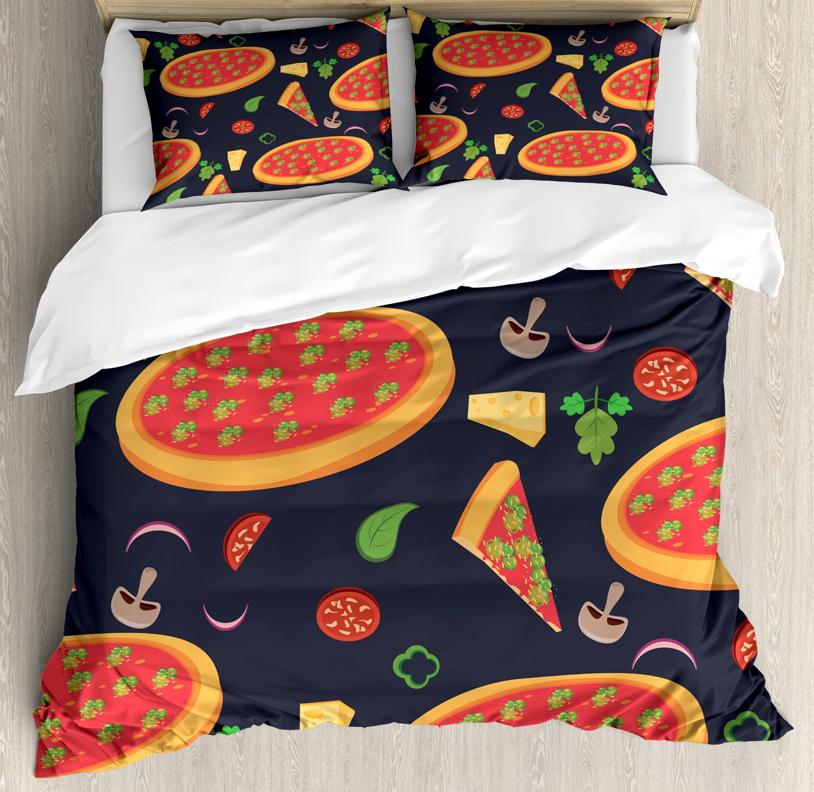 Italy Duvet Cover Set, Image of Vegetable Pizzas with Basil Leaves ...