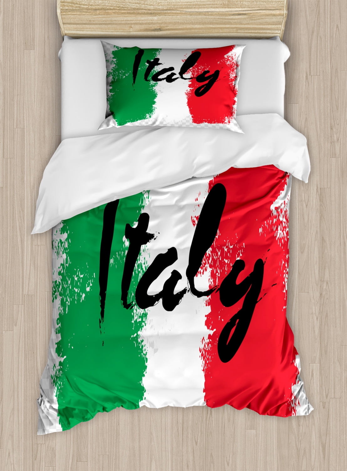 Italy Duvet Cover Set Twin Size, Hand Written Word on Italian Flag ...