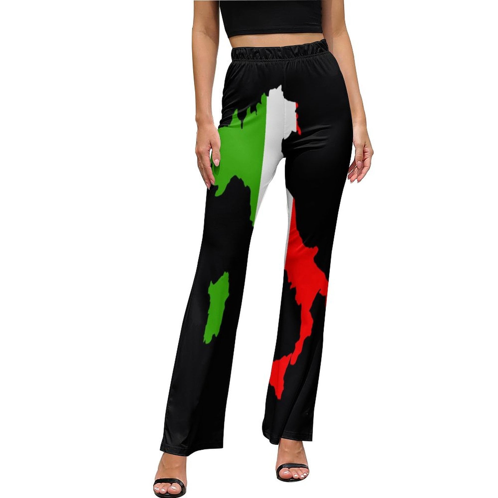 Italy Flag Map High Waisted Casual Flared Trousers Summer Home Pants ...