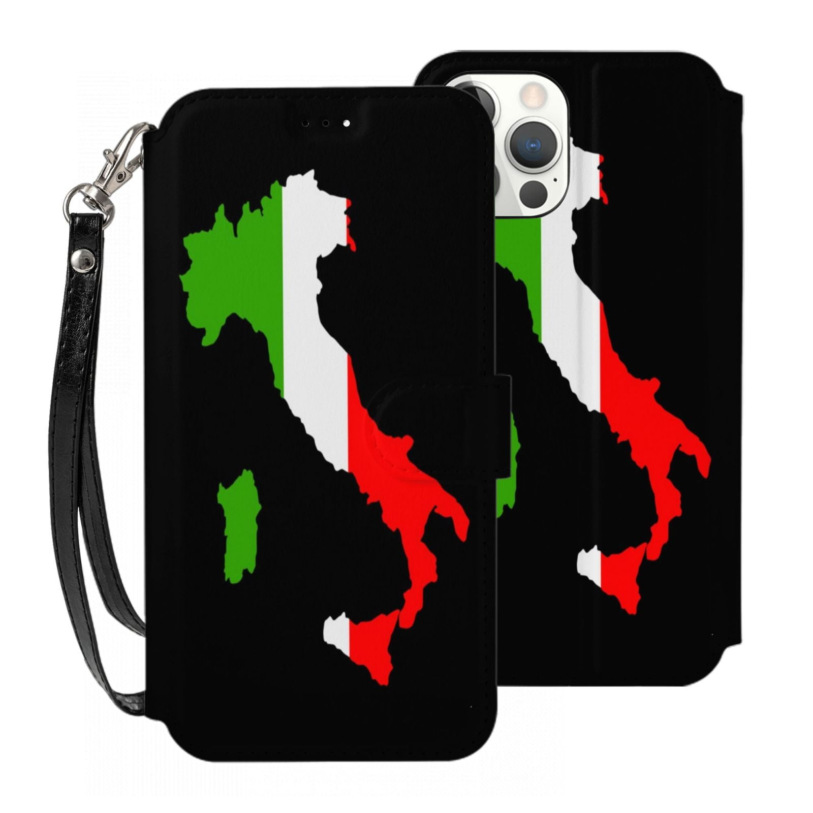 Italy Flag Map Leather Wallet Phone Case Wallet Case for iPhone 12 /12Mini/12Pro /12Pro Max Card ...