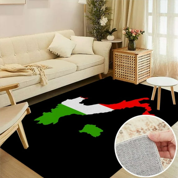 Italy Flag Map Soft Large Area Rugs Washable Rug With Non-Slip Backing ...