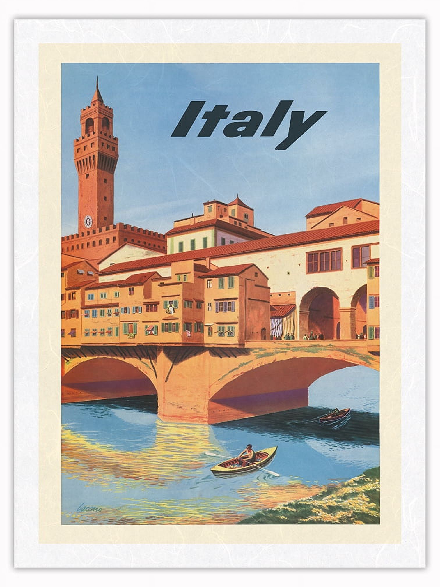 Italy Florence Firenze - Vintage Travel Poster by Frank Lacano c.1950s - Japanese Unryu Rice ...