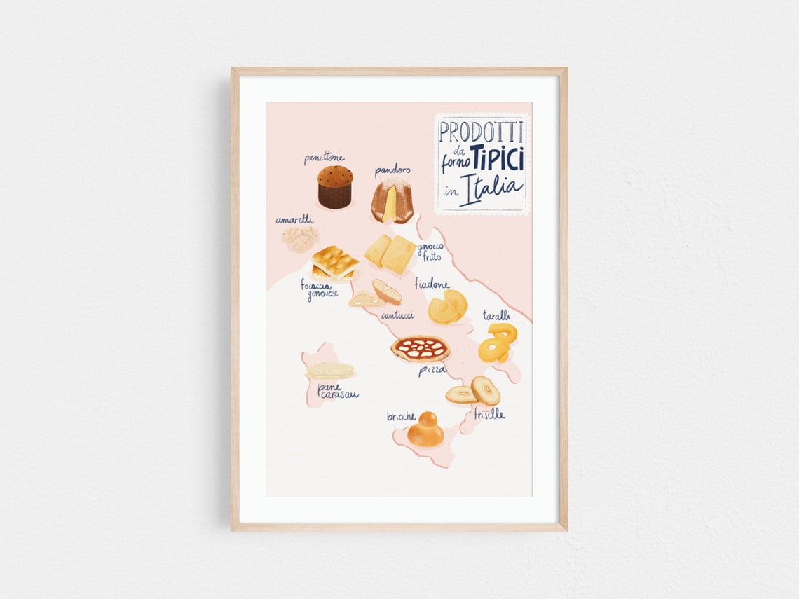 Italy Food Map Poster, Food Illustration Poster, Italy Map Poster ...