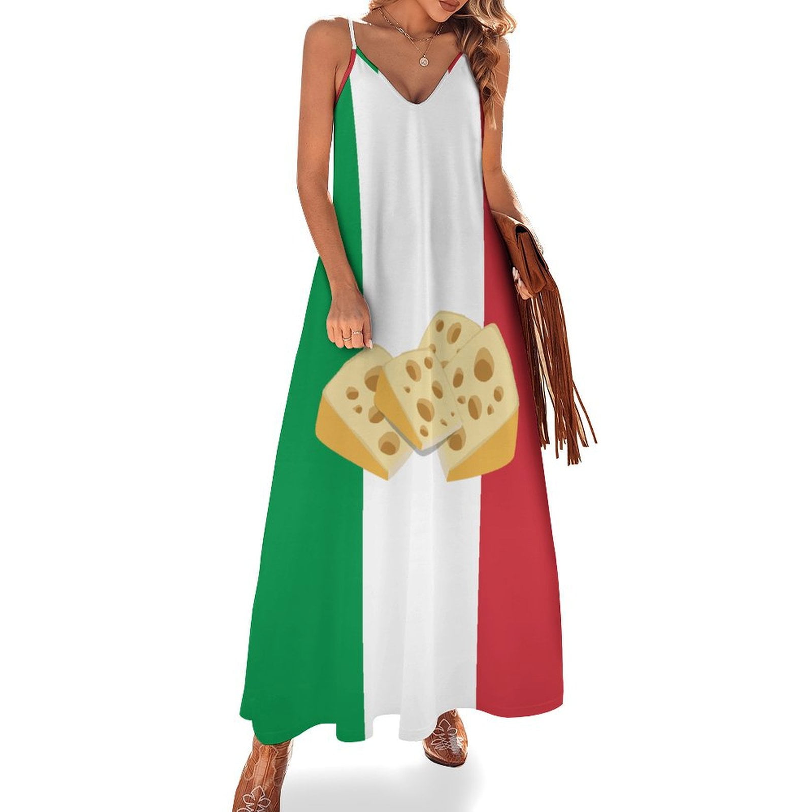 Italy Italian Flag Cheese Women's Maxi Dress Spaghetti Strap Bohemian ...