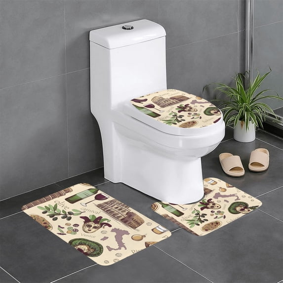 Italy Italian Pattern Vintage 3-Piece Bathroom Rug Set Non-Slip Flannel ...
