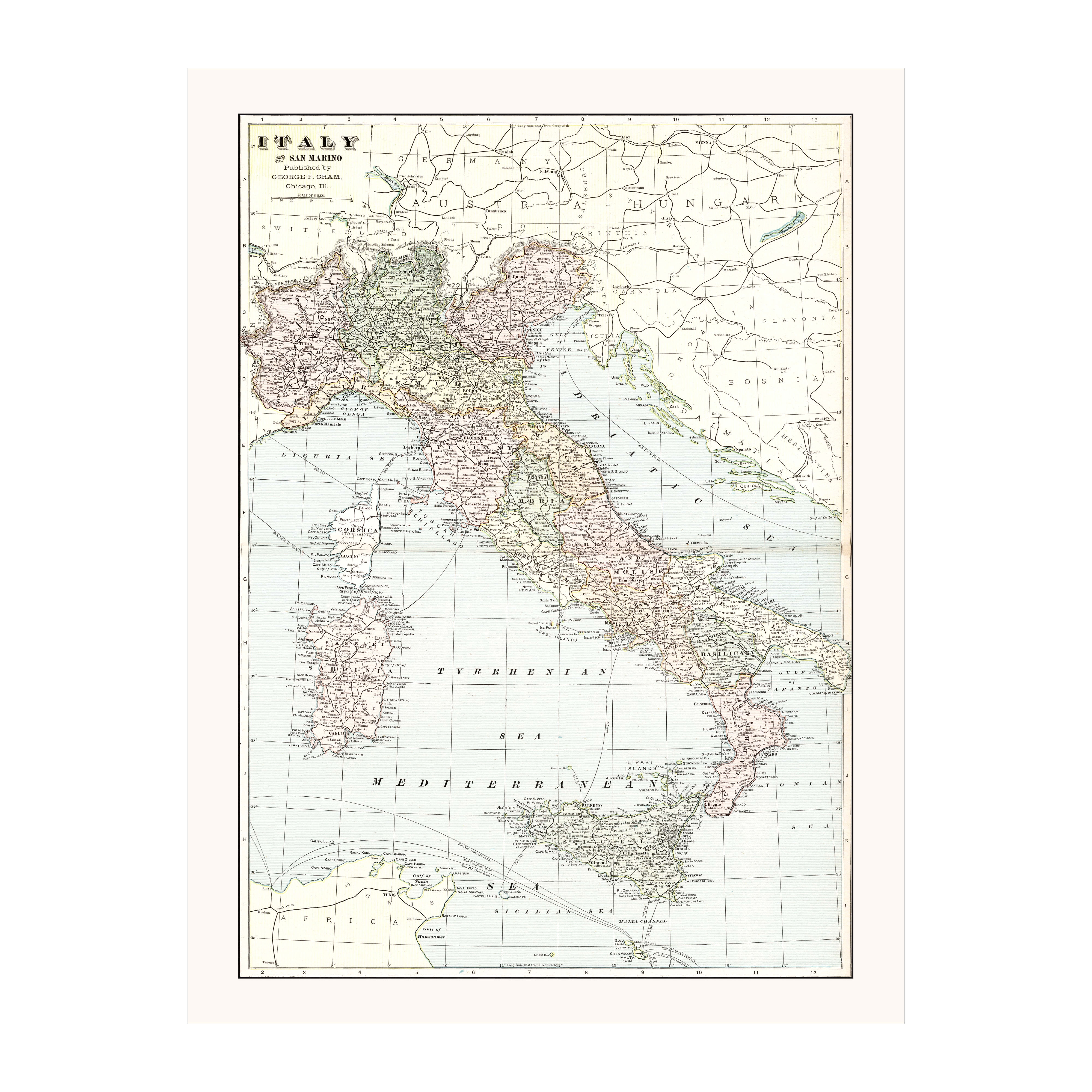 Italy Map, 1901 Vintage Map of Italy History Wall Decor Gift, Old Italy ...