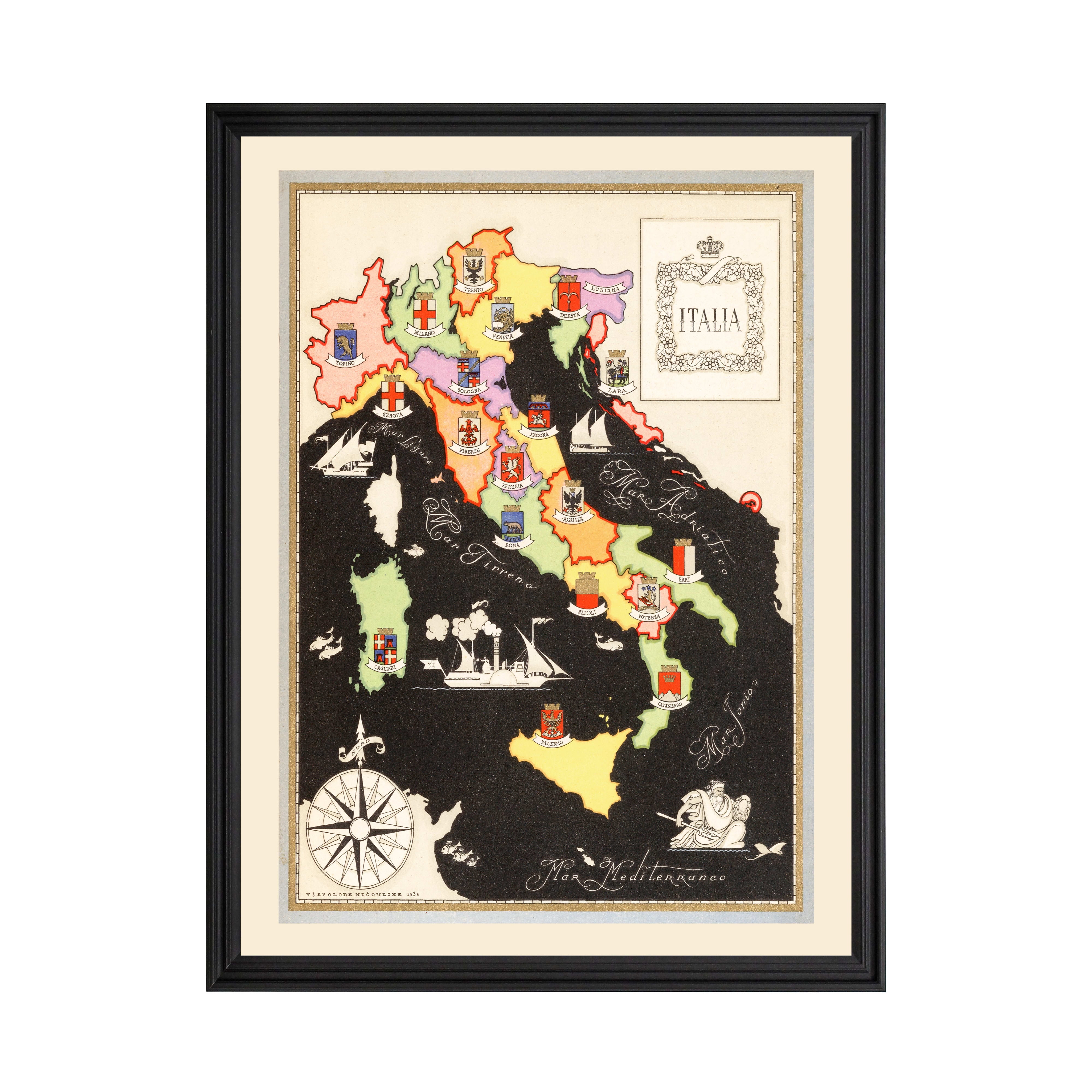 Italy Map, 1938 Vintage Map of Italy History Wall Decor Gift, Old Italy ...