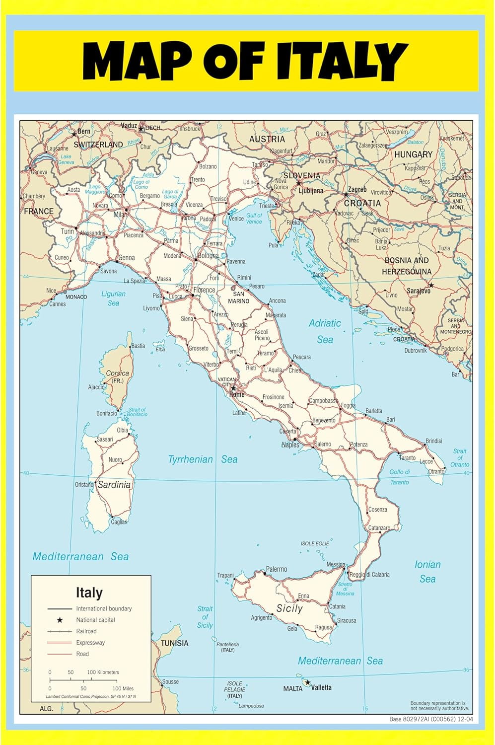 Italy Map Poster - Laminated Wall Map - 24x36 - Ideal for Classrooms and Homes – Features Bright ...