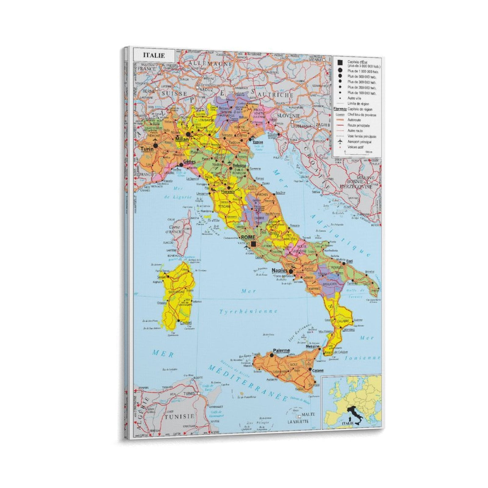 Italy Map Posters Canvas Art Poster and Wall Art Picture Print Modern ...