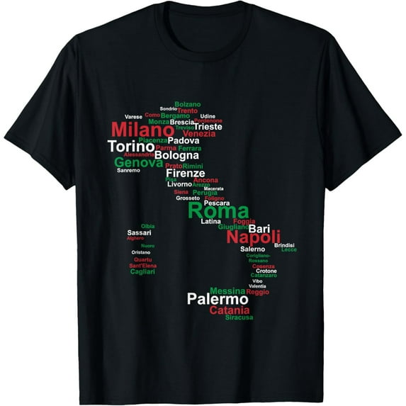 Italy Map Silhouette Flag Towns Cities Rome Travel Europe T-ShirtMen ...