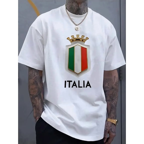 Italy National Team Crest T-Shirt - Italian Flag Soccer Jersey for Men ...