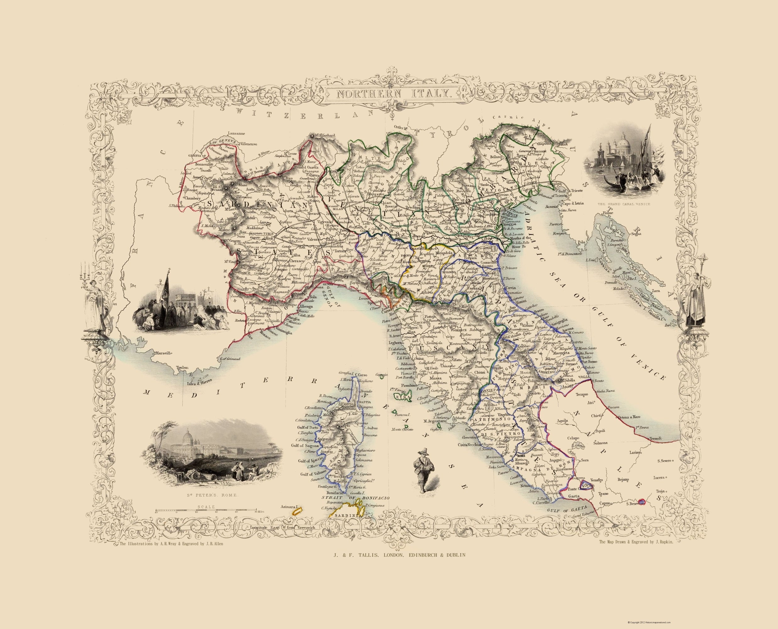 Historic Map - Italy Northern - Tallis 1851 - 23 x 28.45 - Vintage Wall ...