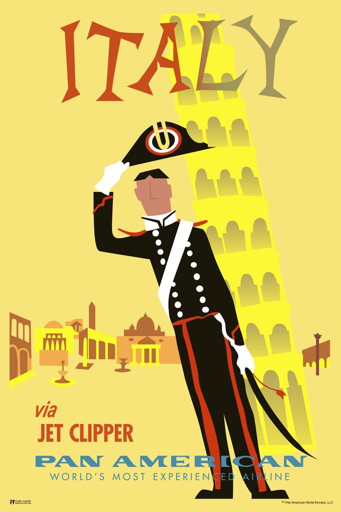 Italy Pisa Leaning Tower Pan Am Logo American Vintage Travel Ad Airline ...