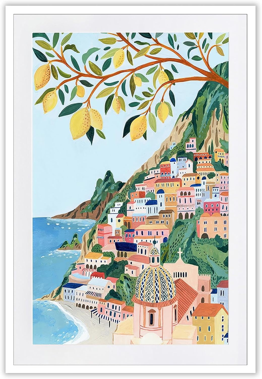Italy Positano Amalfi Coast Retro Abstract Posters Beautiful Countryside And Blue Sea Scene Wall ...