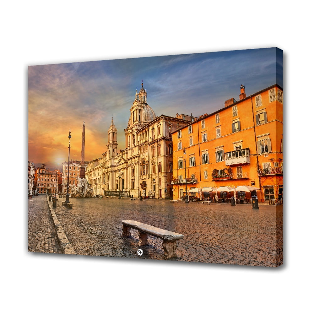 Italy Rome Piazza Navona Obelisk City Painting Canvas Poster Bedroom ...